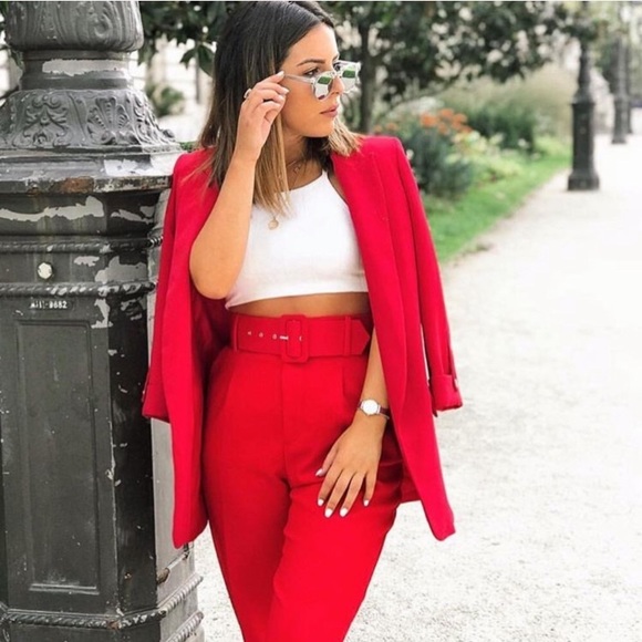 Zara | Pants & Jumpsuits | Zara Red Trousers | Poshmark